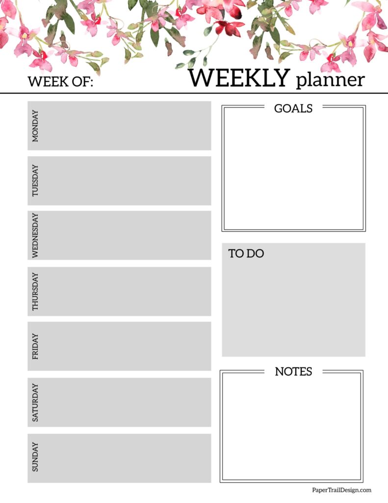 Floral Weekly Planner Template - Paper Trail Design