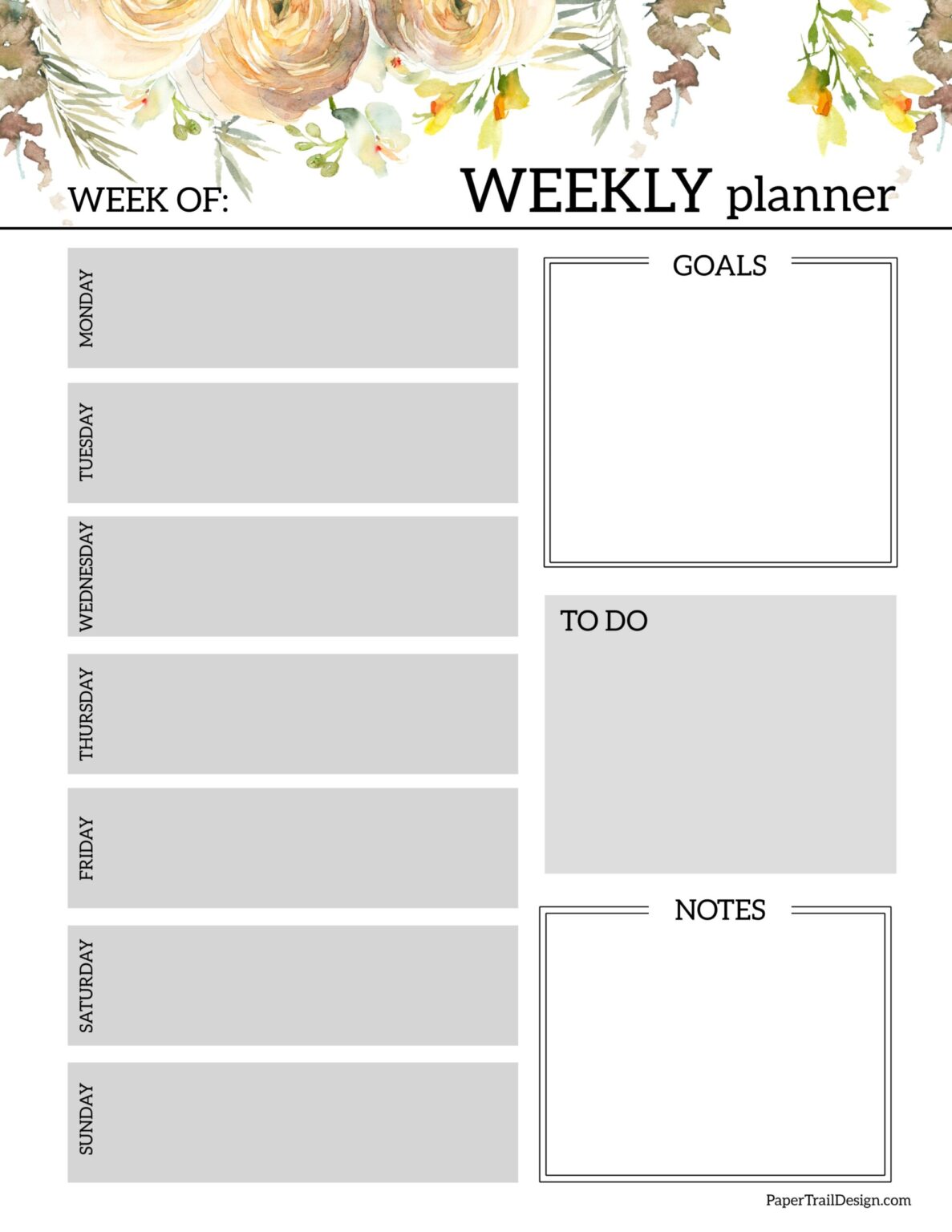 Floral Weekly Planner Template - Paper Trail Design