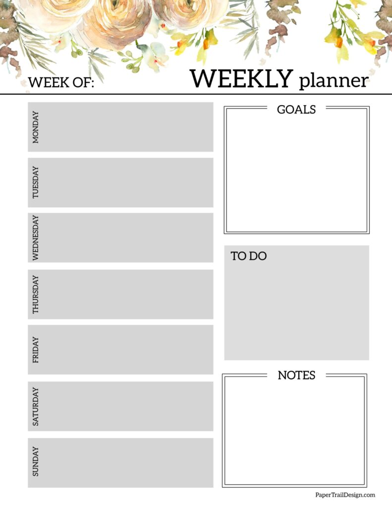 Floral Weekly Planner Template - Paper Trail Design