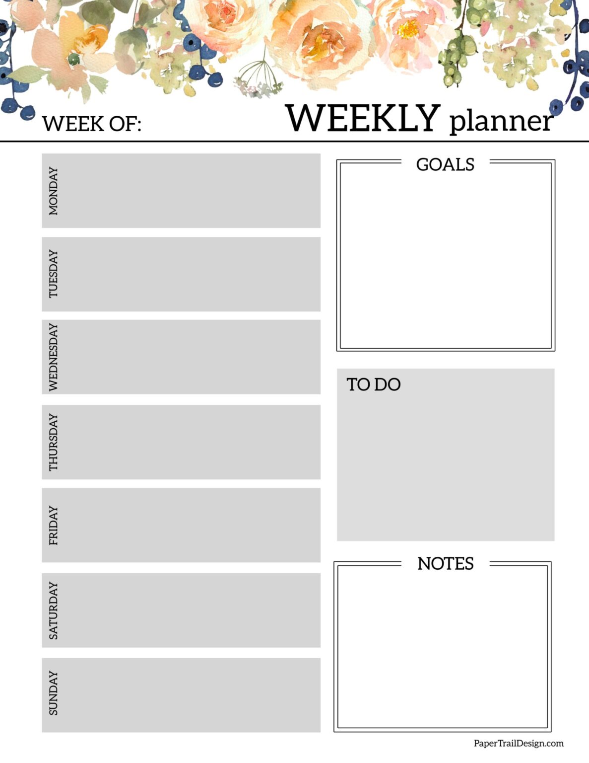 Floral Weekly Planner Template - Paper Trail Design