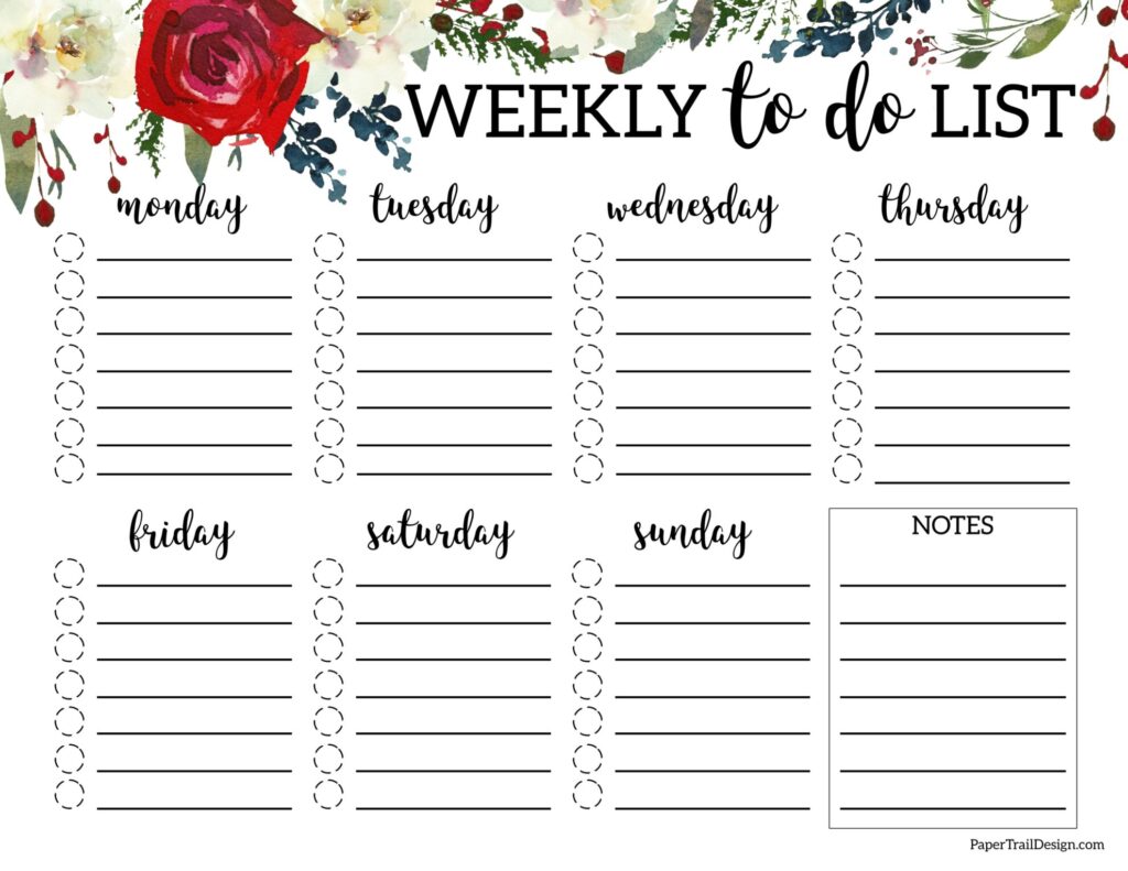 Floral Weekly To Do List Template - Paper Trail Design