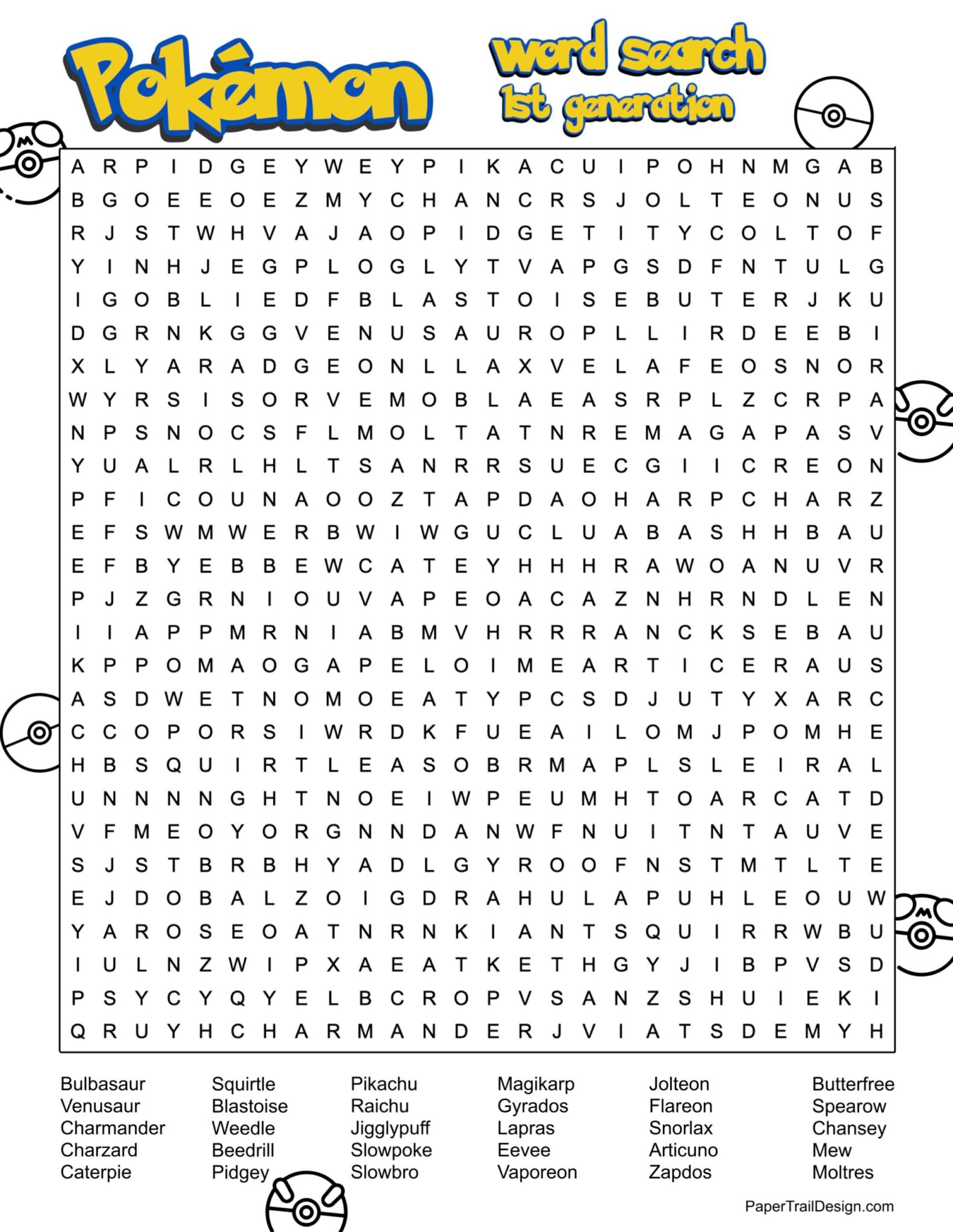 Pokémon Word Search Printable - Paper Trail Design