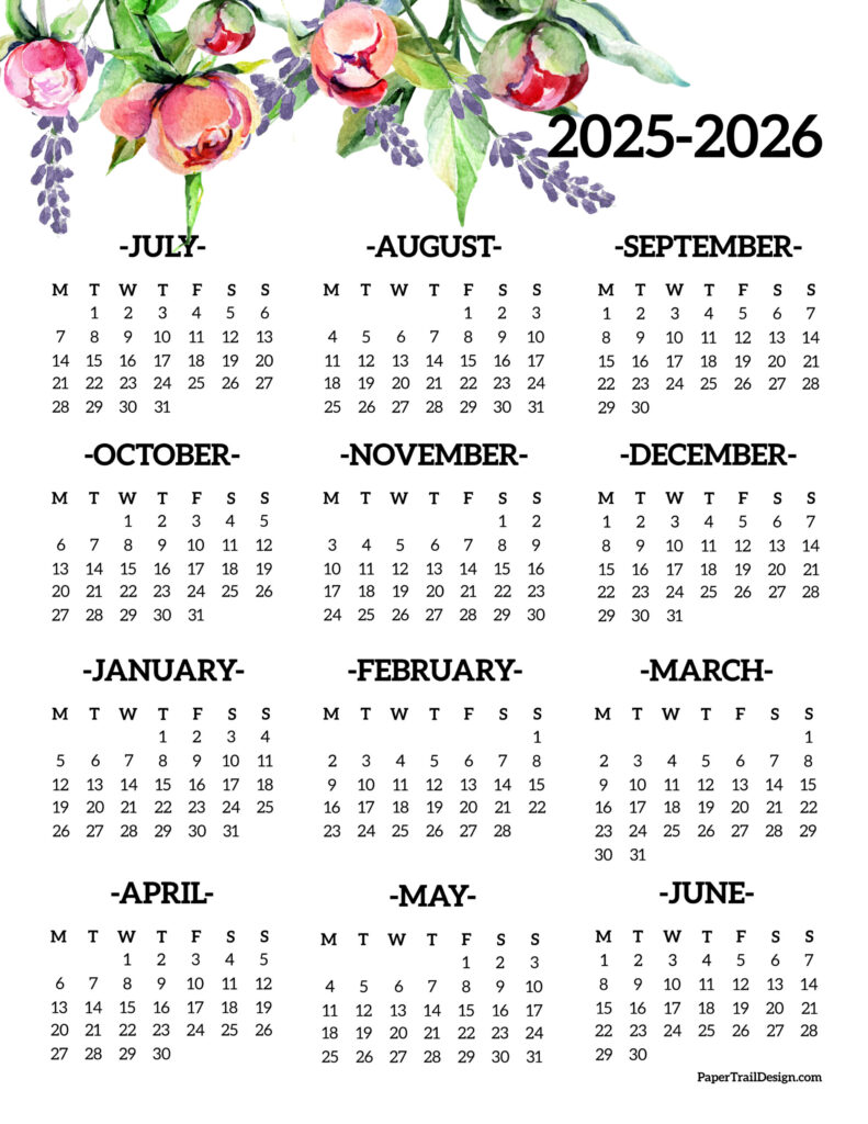 2025-2026 School Year Calendar Free Printable - Paper Trail Design