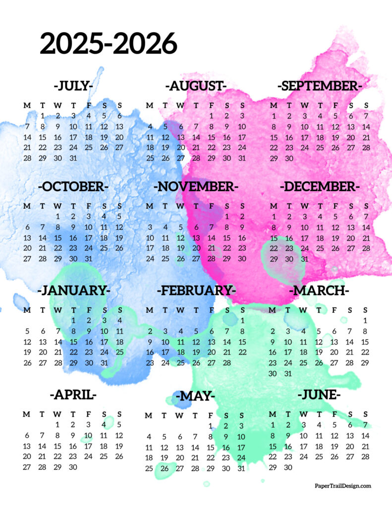 2025-2026 School Year Calendar Free Printable - Paper Trail Design