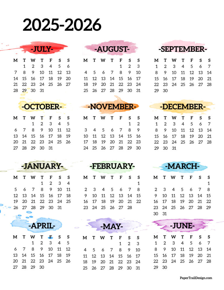 2025-2026 School Year Calendar Free Printable - Paper Trail Design