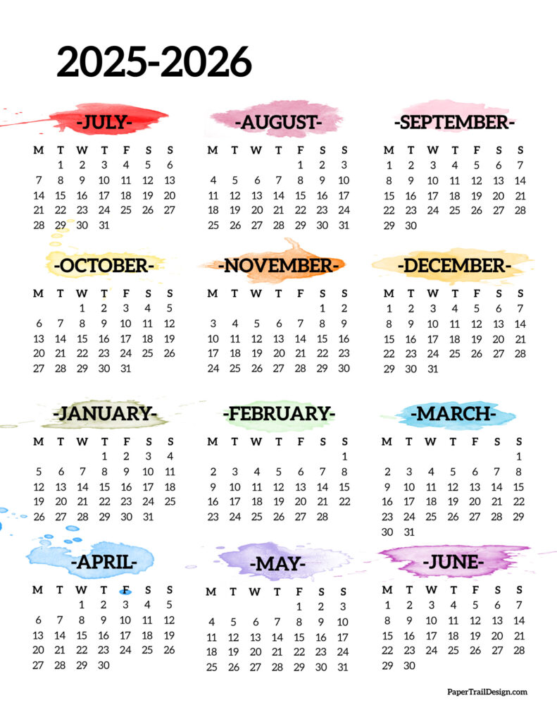 2025-2026 School Year Calendar Free Printable - Paper Trail Design