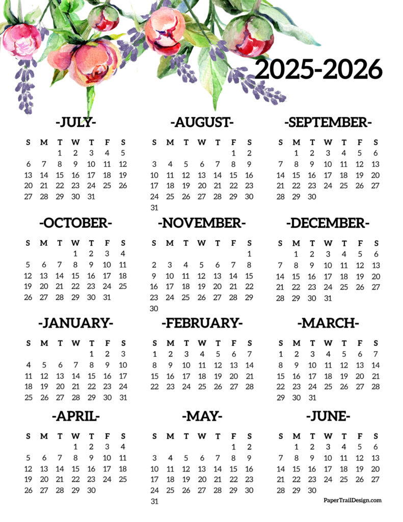 2025-2026 School Year Calendar Free Printable - Paper Trail Design