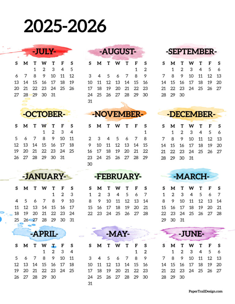 2025-2026 School Year Calendar Free Printable - Paper Trail Design