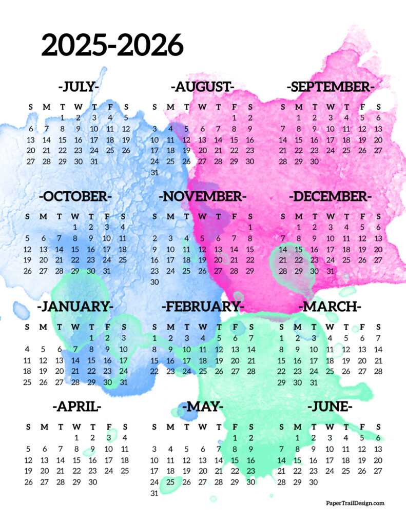 2025-2026 School Year Calendar Free Printable - Paper Trail Design