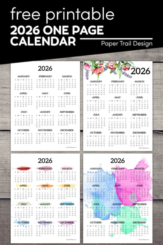 2026 Printable Calendar One Page - Paper Trail Design