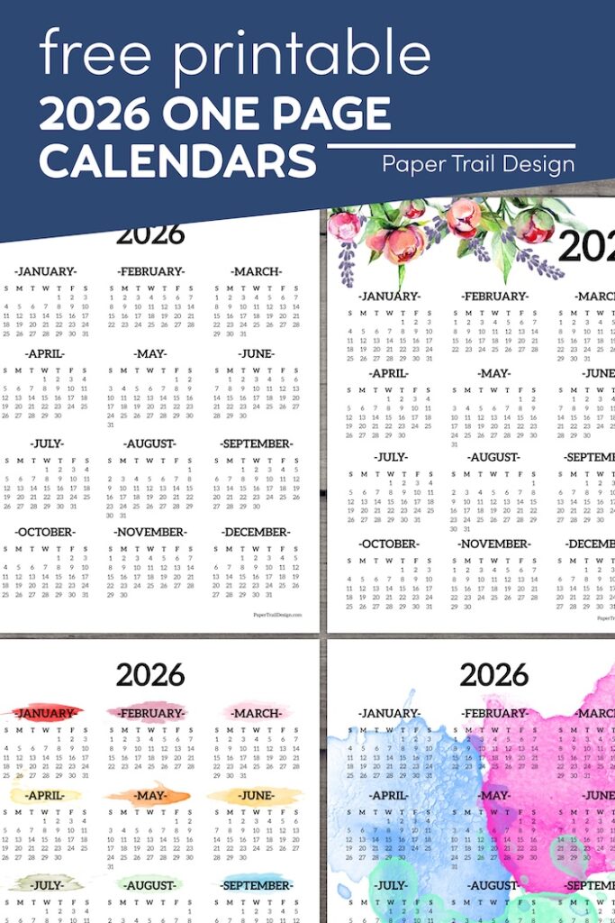2026 Printable Calendar One Page - Paper Trail Design