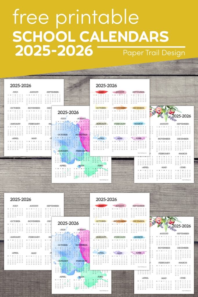 2025-2026 School Year Calendar Free Printable - Paper Trail Design