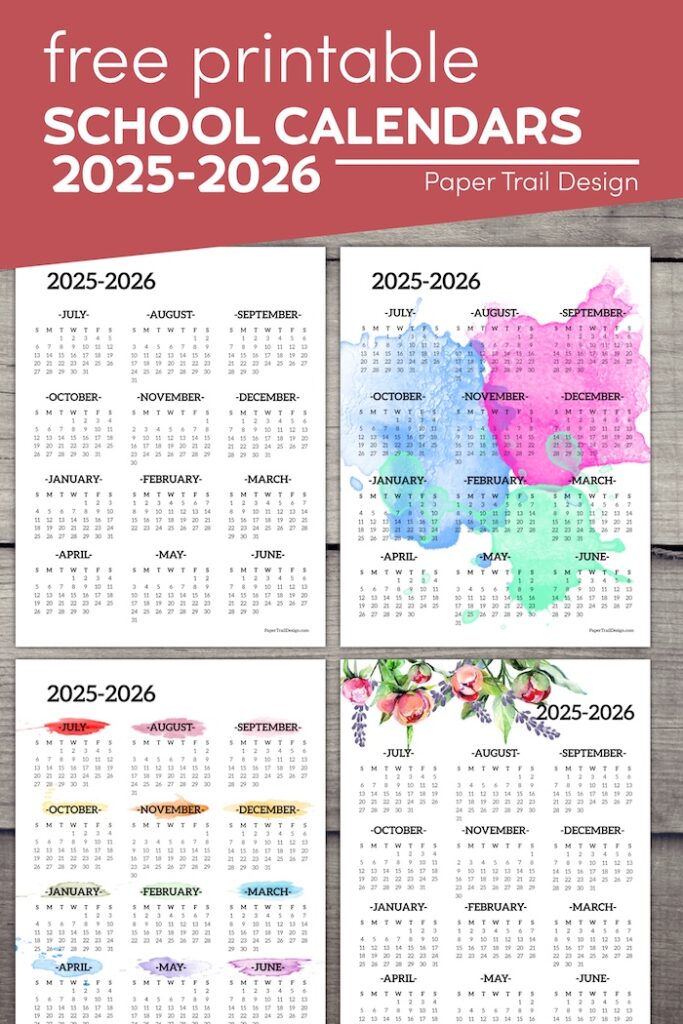 2025-2026 School Year Calendar Free Printable - Paper Trail Design