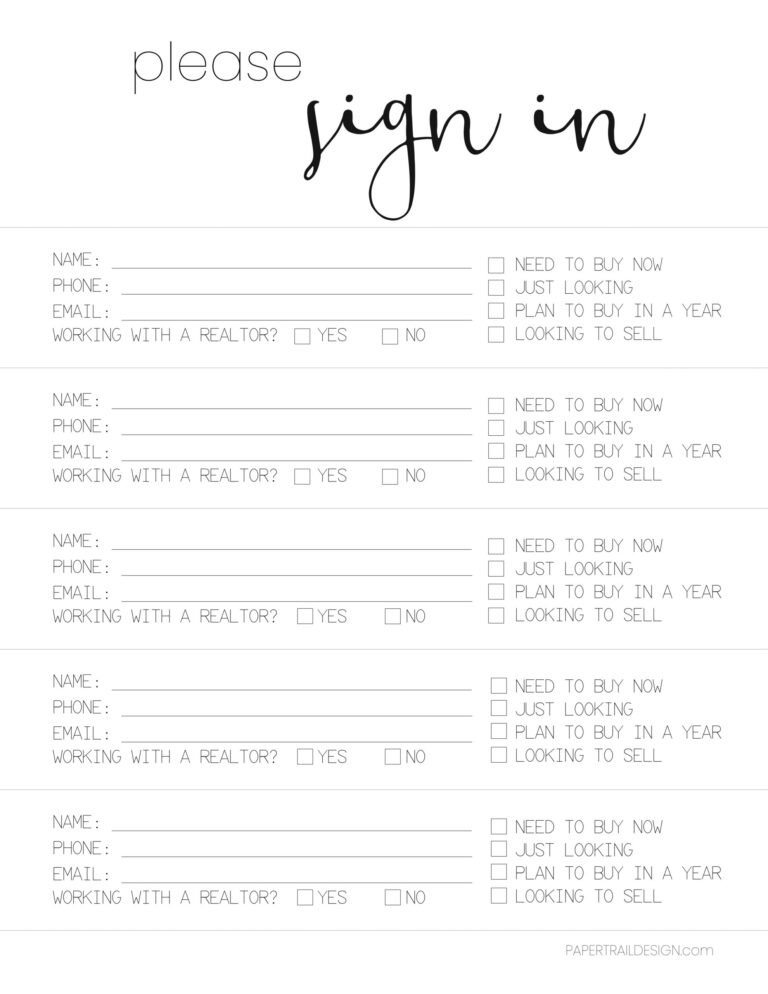 Realtor Open House Sign In Sheet - Paper Trail Design