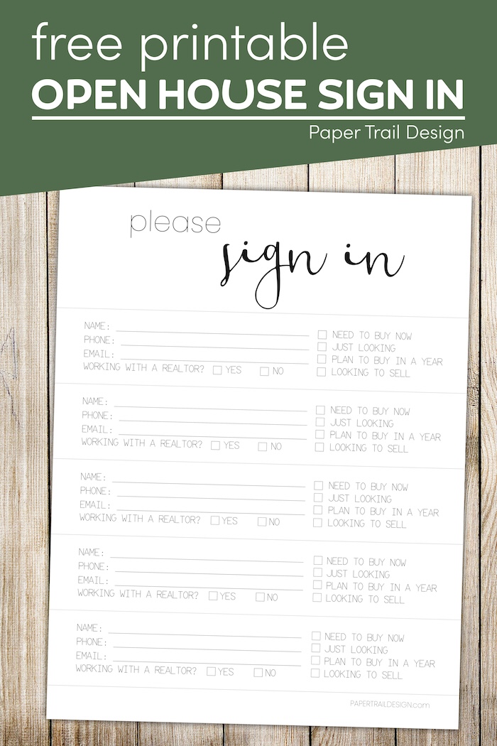 Realtor Open House Sign In Sheet - Paper Trail Design