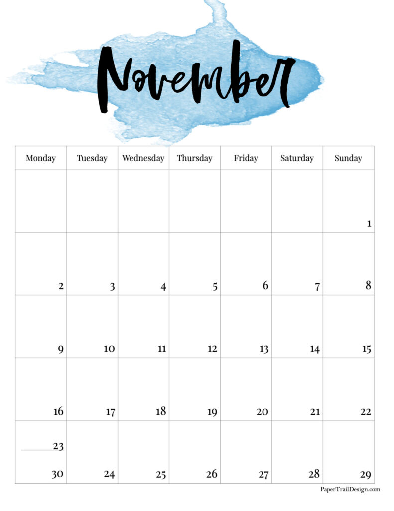 2026 Monday Start Watercolor Calendar - Paper Trail Design