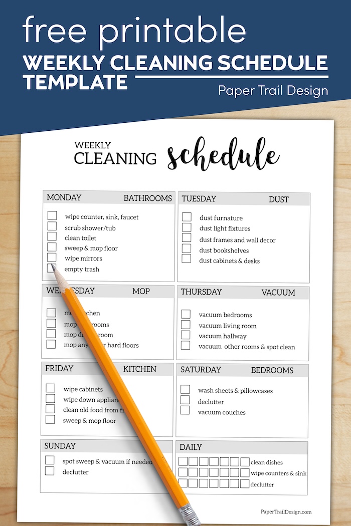 Weekly Cleaning Schedule Template - Paper Trail Design