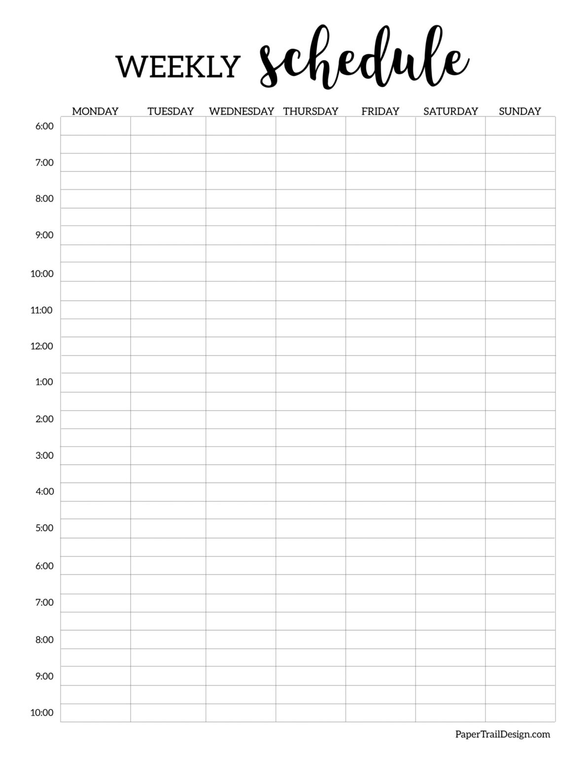 Weekly Schedule Template - Paper Trail Design