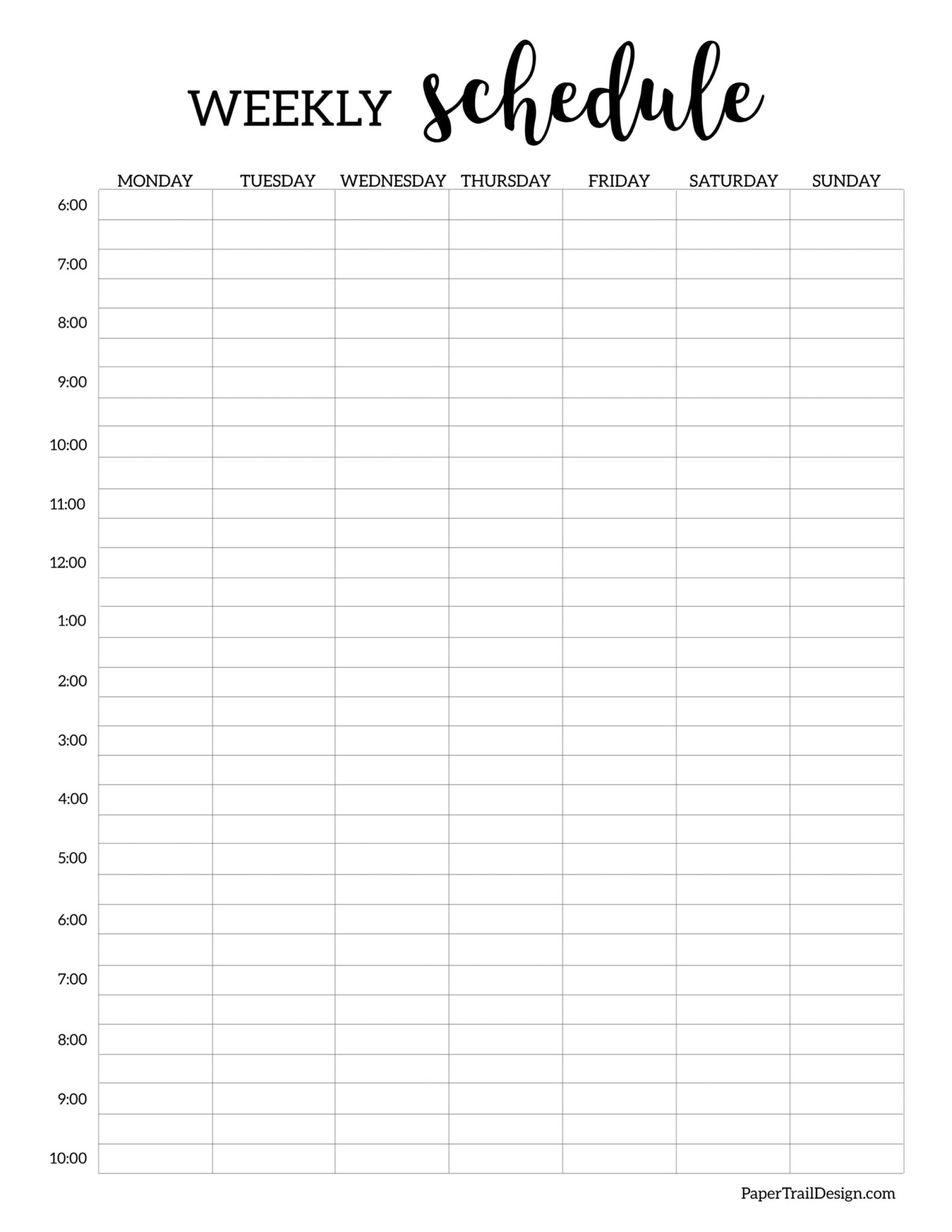 Weekly Schedule Template - Paper Trail Design