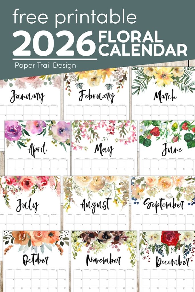 2026 Floral Calendar Printable - Paper Trail Design