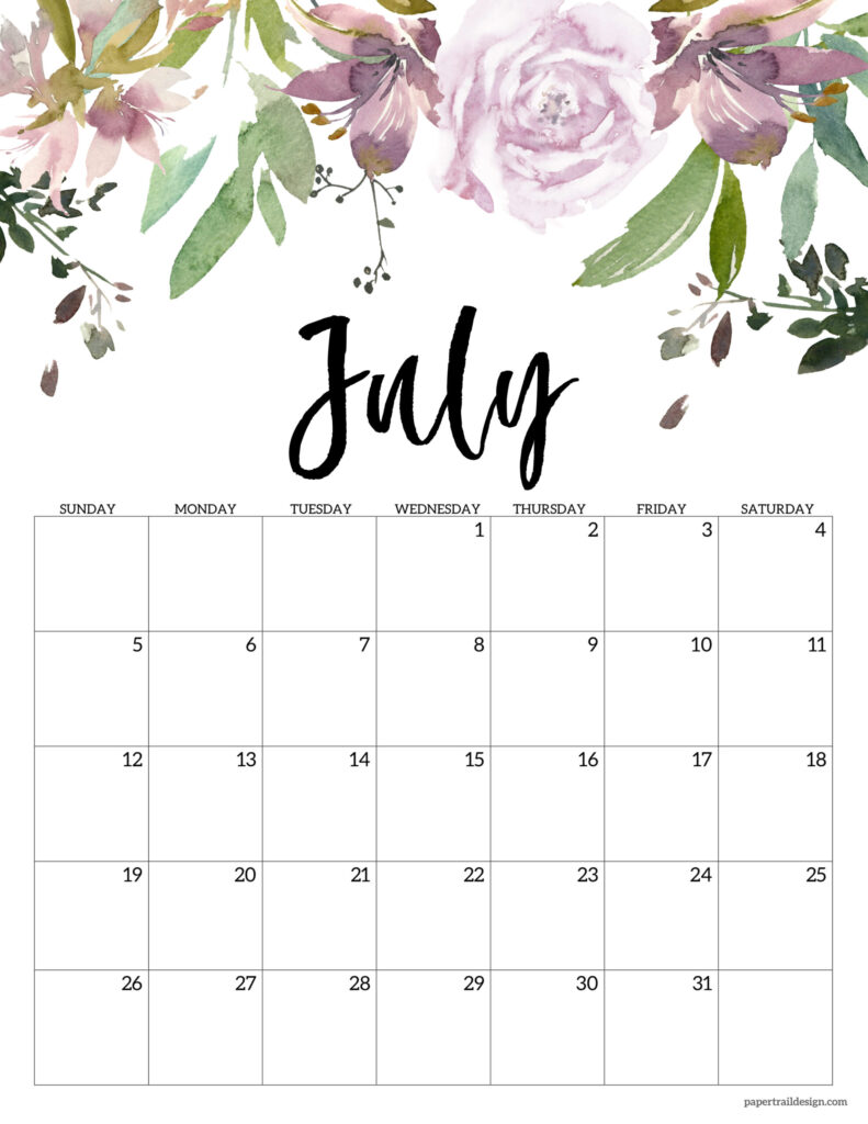 Free Printable Floral Calendar 2026 - Paper Trail Design