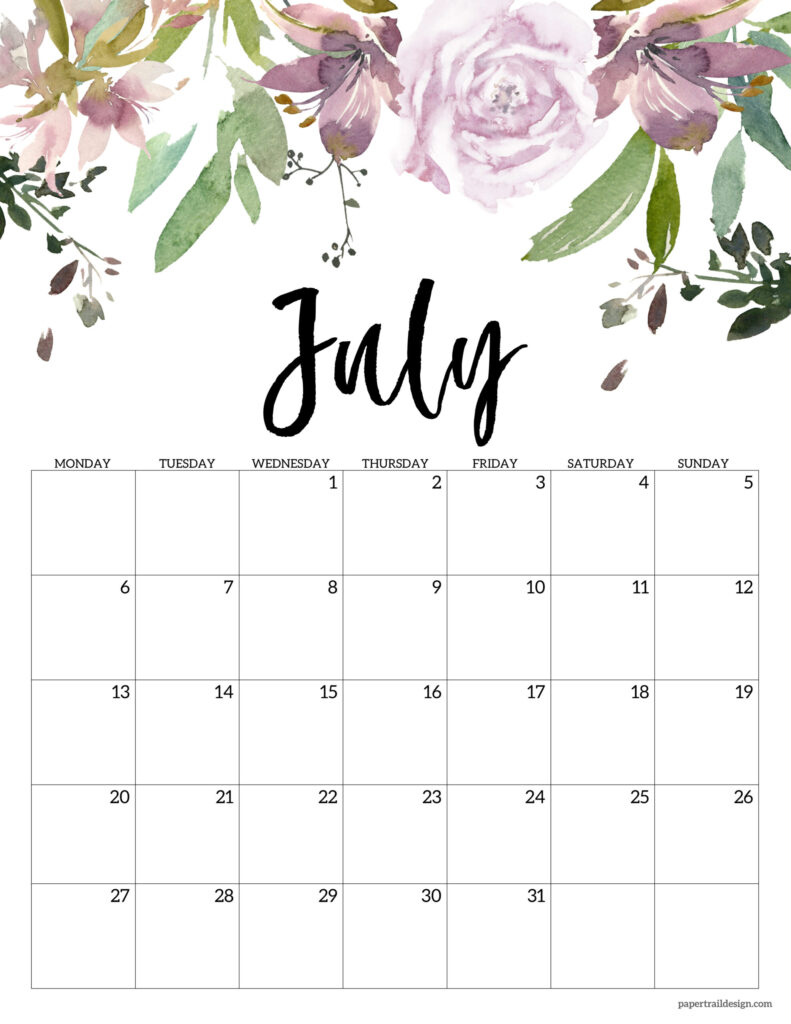 Free Printable 2026 Floral Calendar - Monday Start - Paper Trail Design