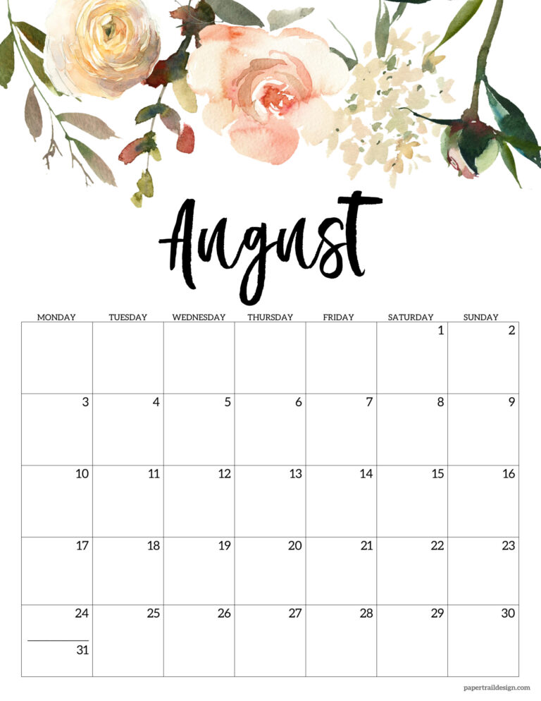Free Printable 2026 Floral Calendar - Monday Start - Paper Trail Design