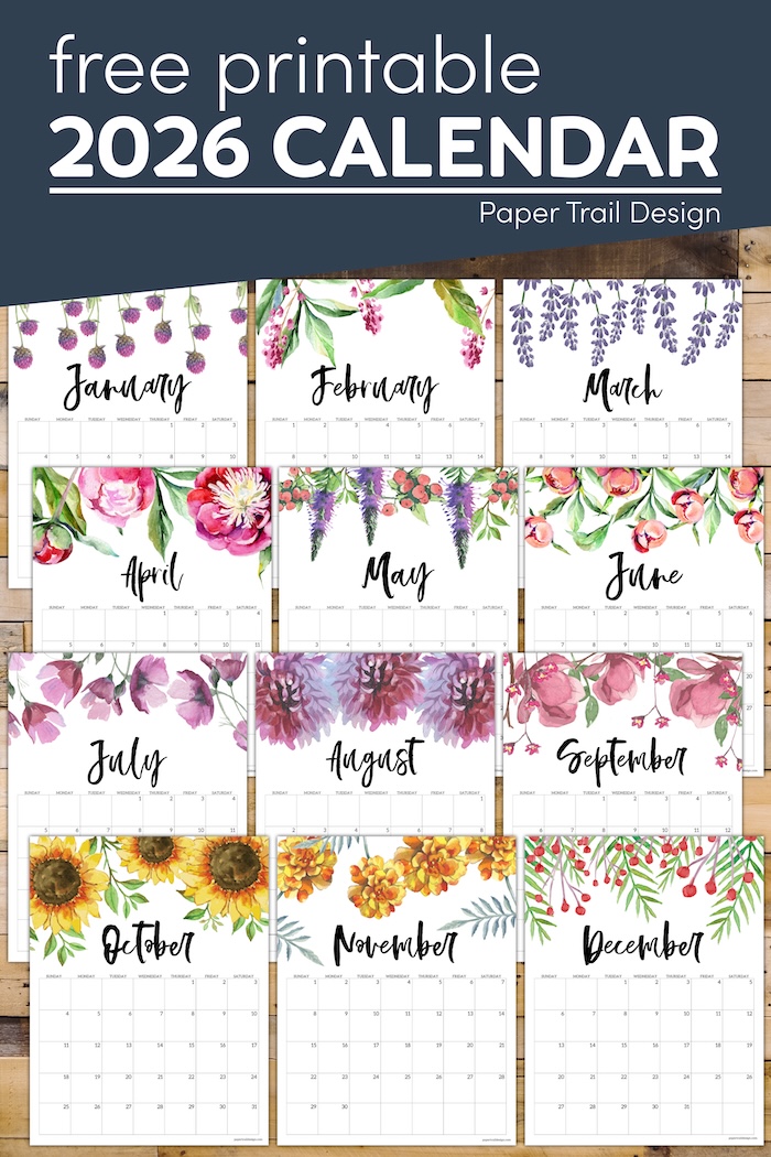 Free Printable Calendar 2026 - Floral - Paper Trail Design