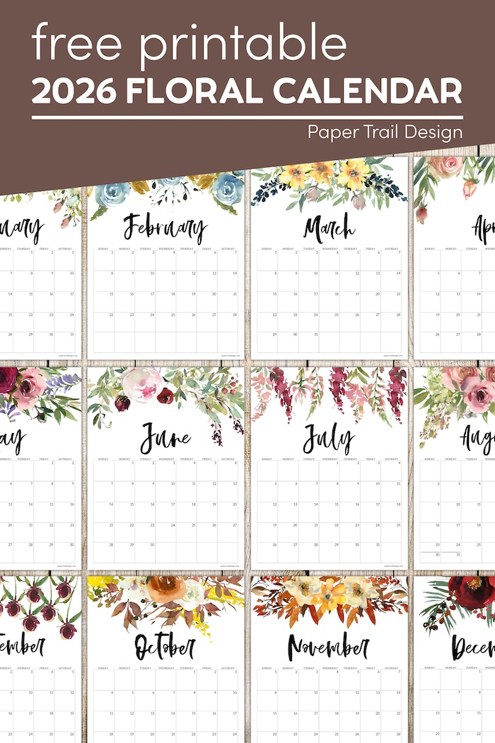 Floral Calendar Printable - 2026 - Paper Trail Design