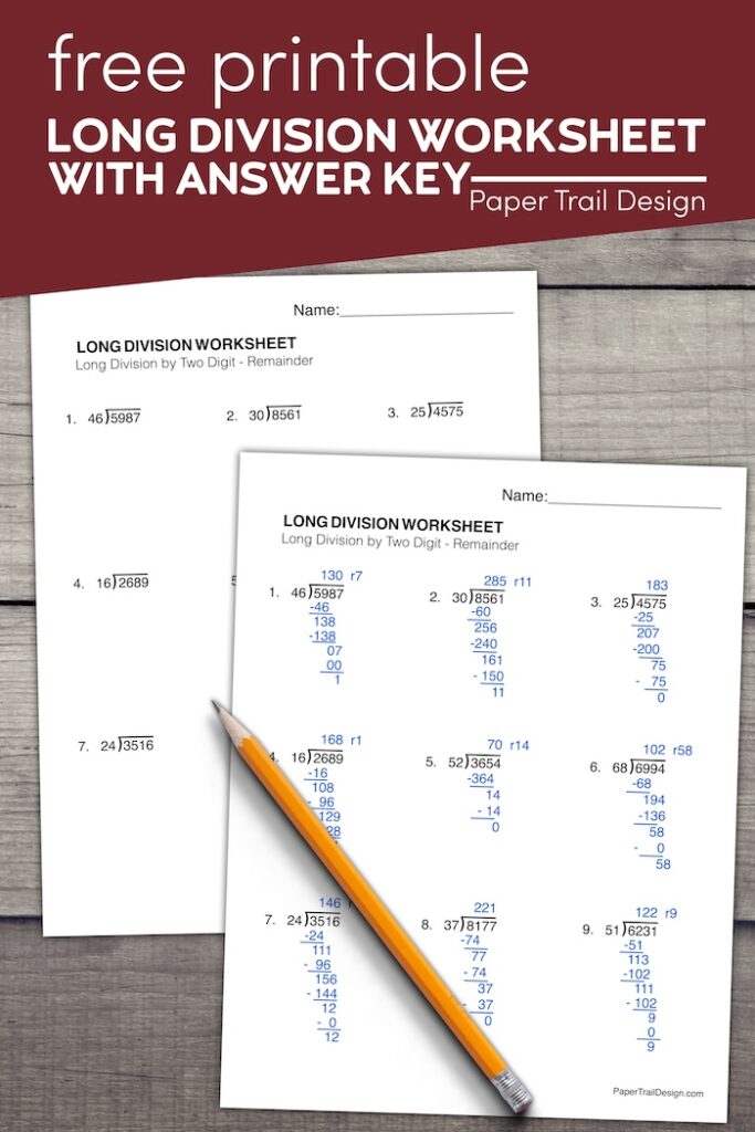 Long Division Worksheets - Paper Trail Design