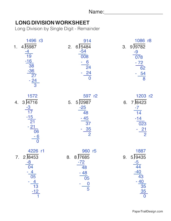 Long Division Worksheets - Paper Trail Design