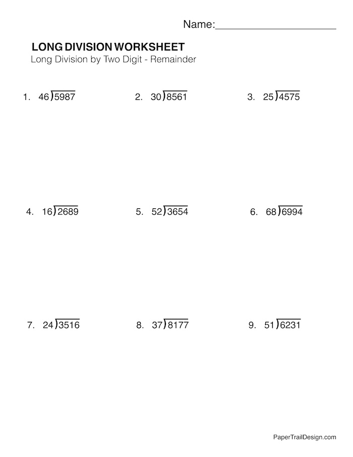 Long Division Worksheets - Paper Trail Design