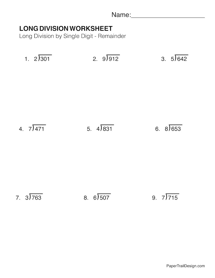 Long Division Worksheets - Paper Trail Design