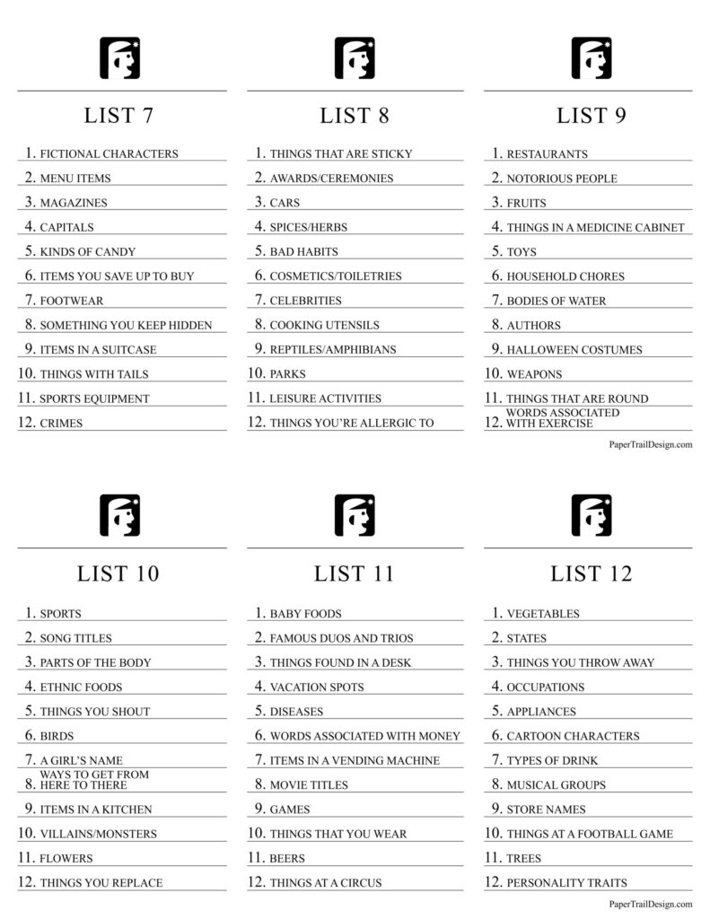 Printable Scattergories Game - Paper Trail Design