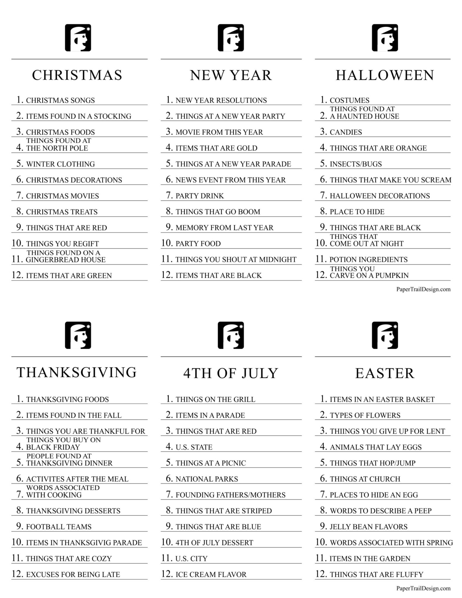 Printable Scattergories Game - Paper Trail Design