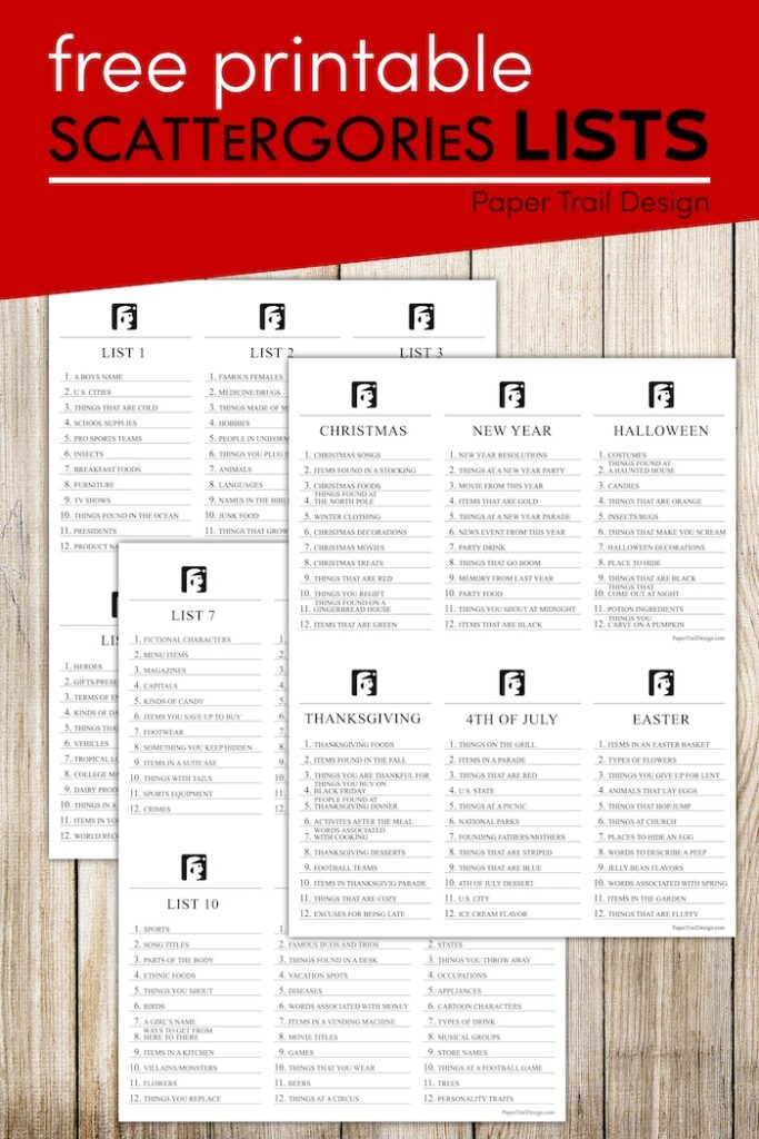 Printable Scattergories Game - Paper Trail Design
