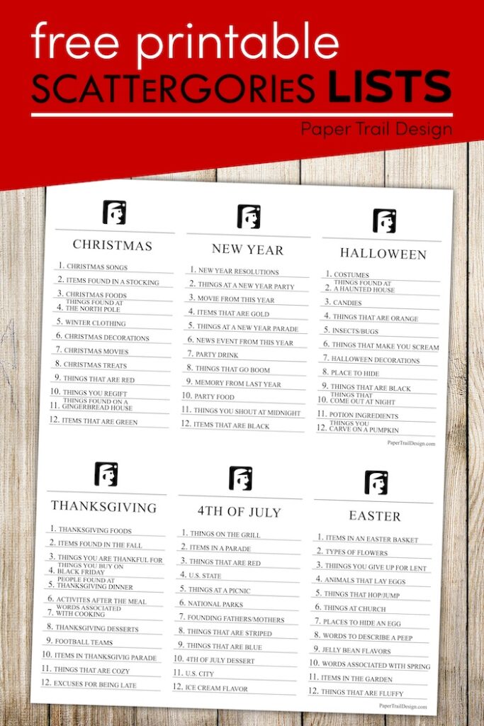 Printable Scattergories Game - Paper Trail Design