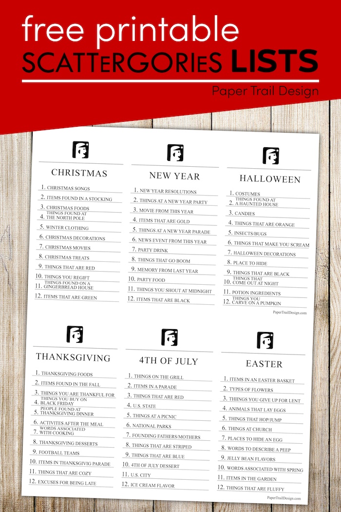 Printable Scattergories Game - Paper Trail Design