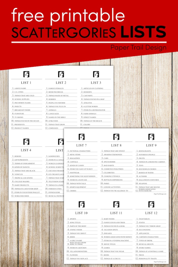 Printable Scattergories Game - Paper Trail Design