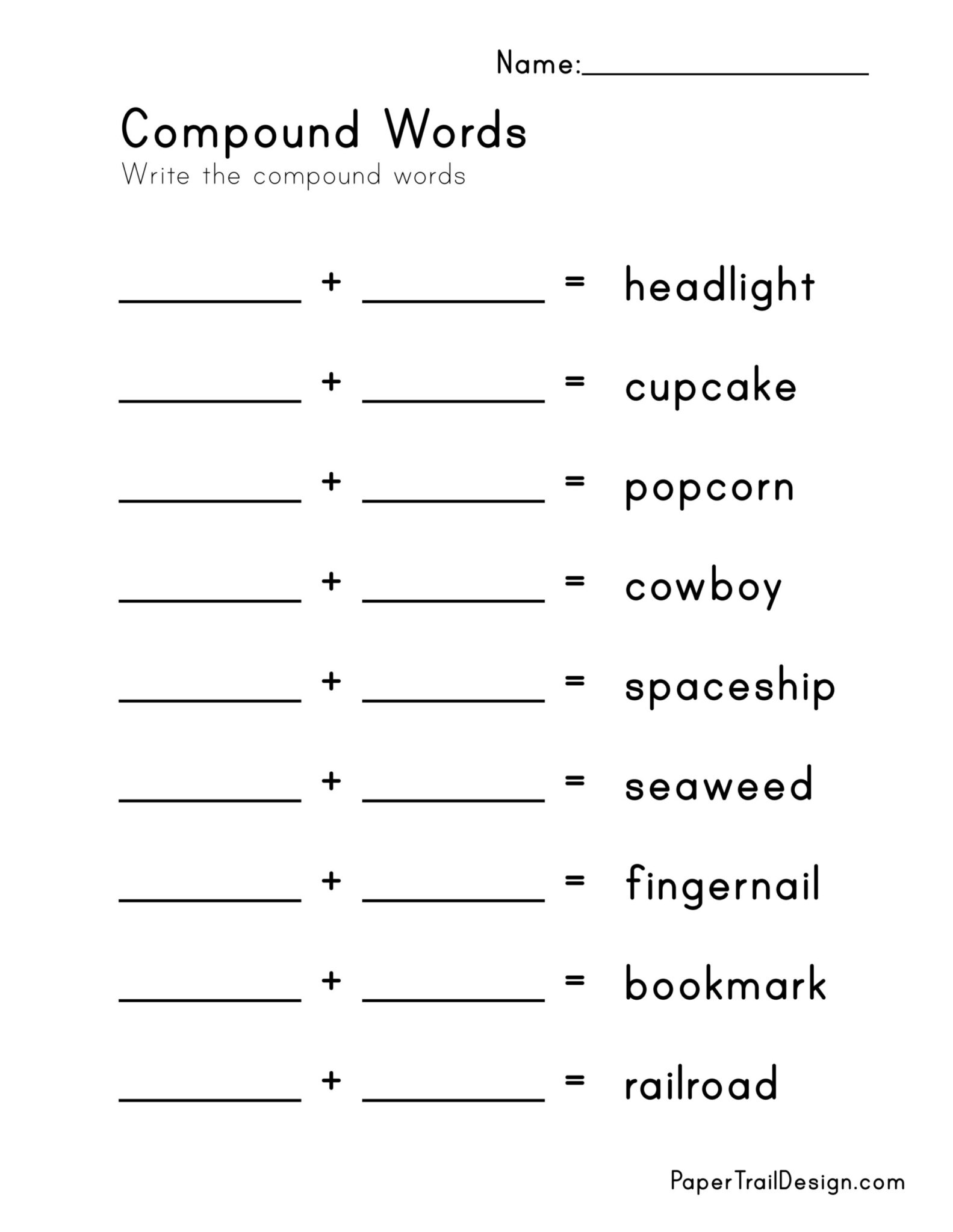 Compound Words Worksheet - Paper Trail Design