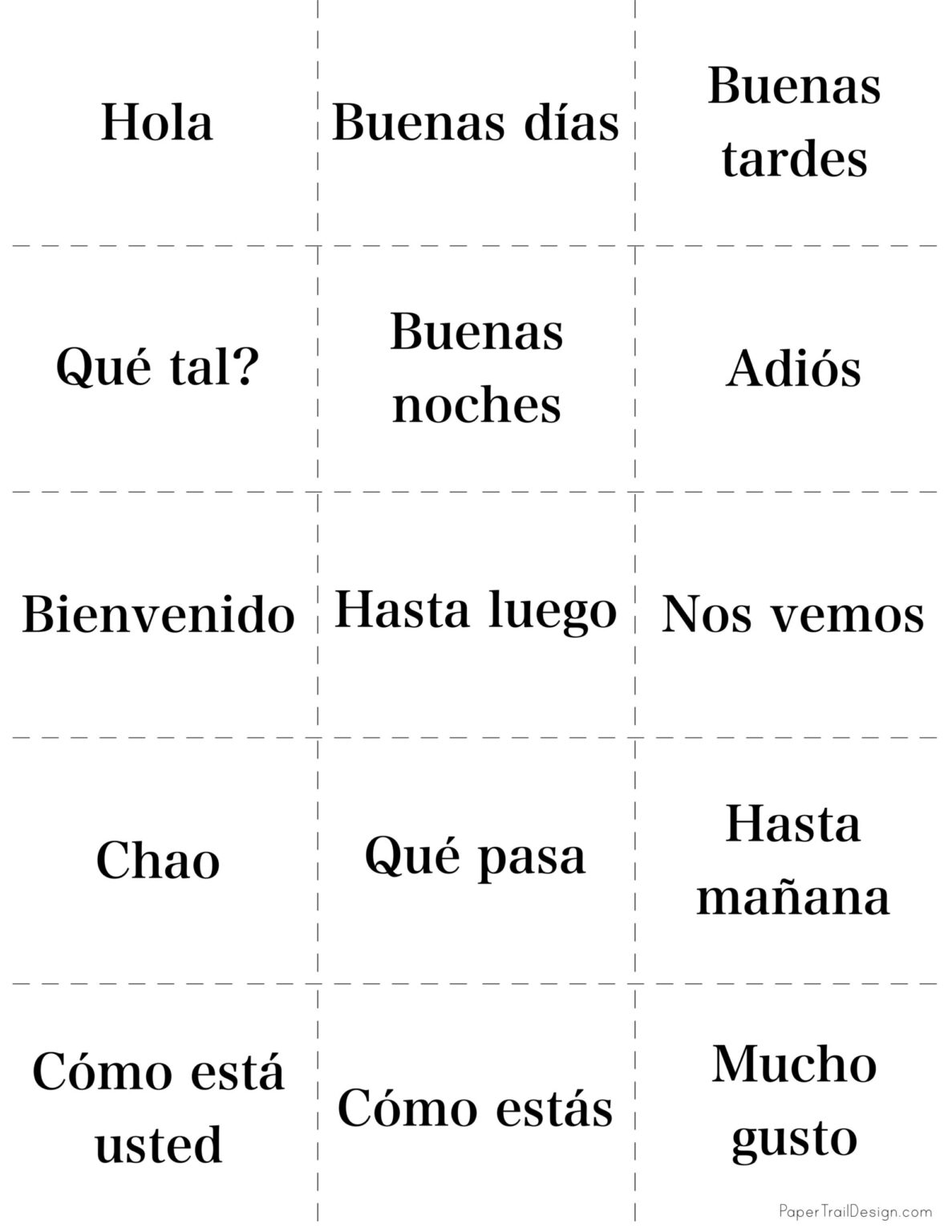 Spanish Flashcards - Paper Trail Design