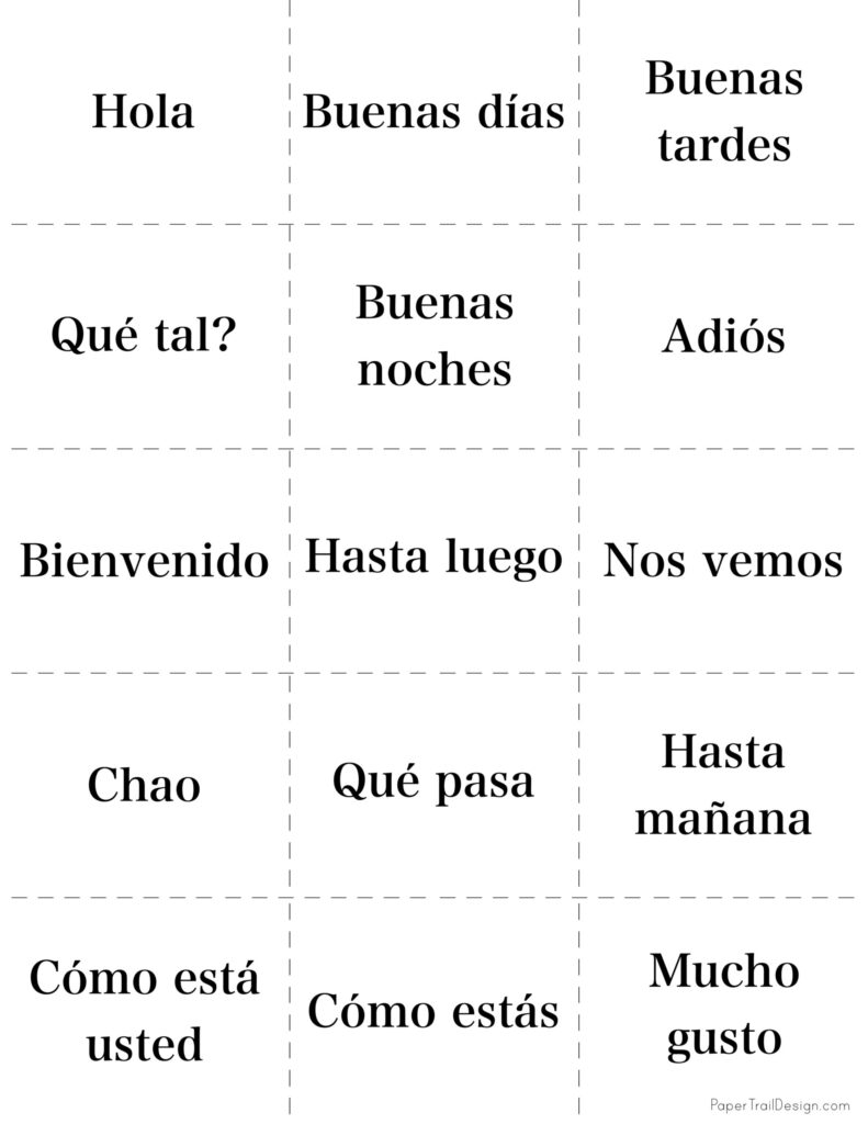 Spanish Flashcards - Paper Trail Design