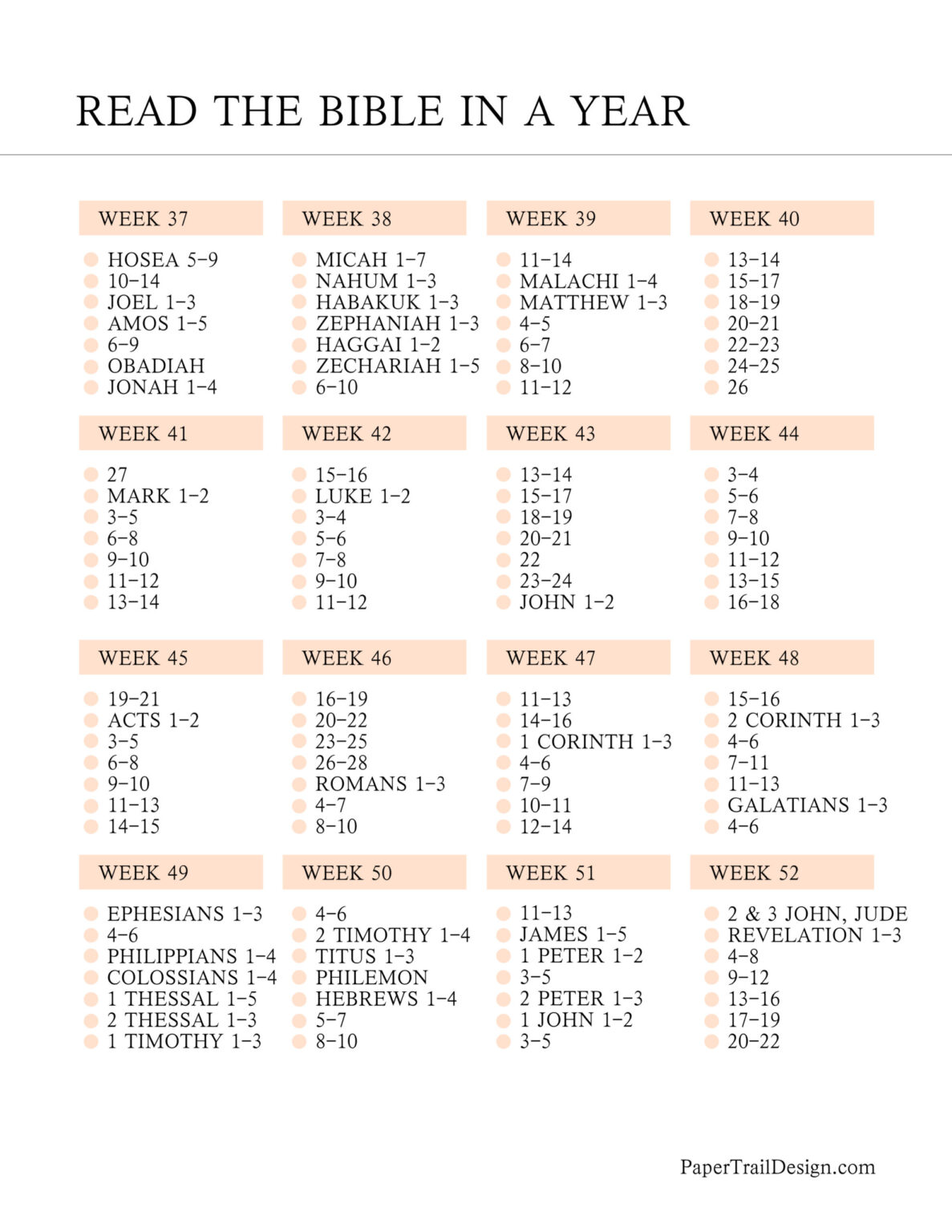 Daily Bible Reading Plan Printable - Paper Trail Design