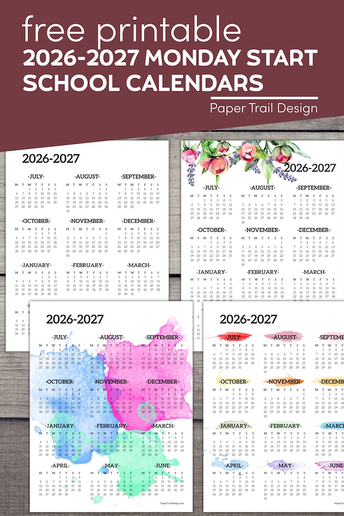 2026-2027 School Year Calendar Free Printable - Paper Trail Design