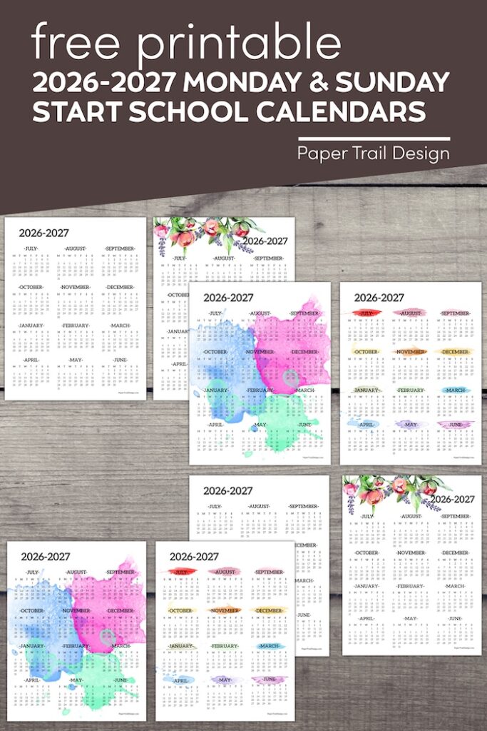 2026-2027 School Year Calendar Free Printable - Paper Trail Design