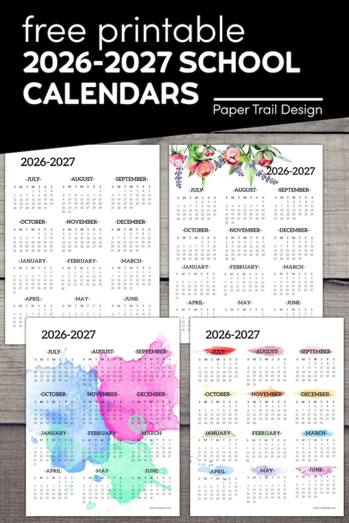 2026-2027 School Year Calendar Free Printable - Paper Trail Design