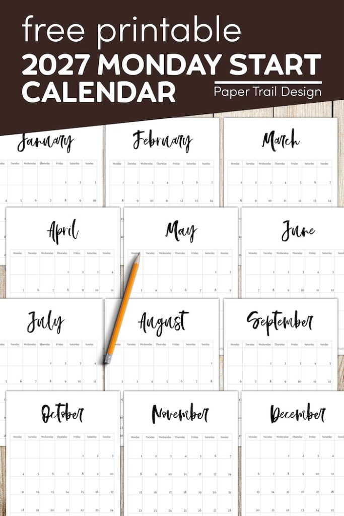 Vertical 2027 Monday Start Calendar - Paper Trail Design