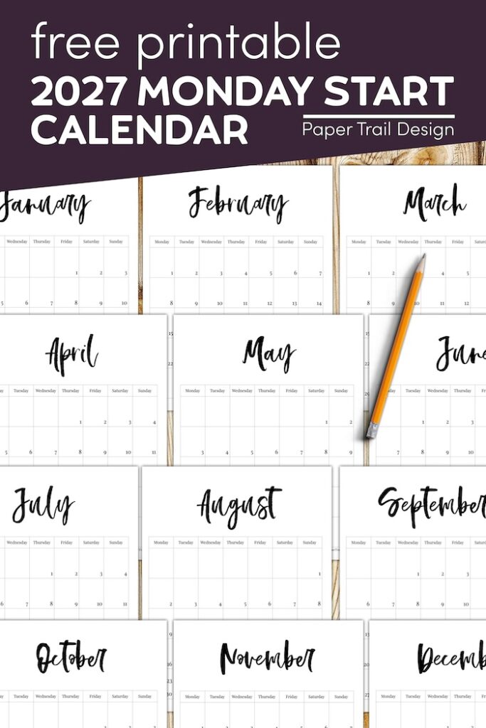 Vertical 2027 Monday Start Calendar - Paper Trail Design
