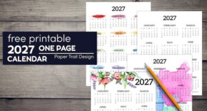 2027 Printable Calendar One Page - Paper Trail Design