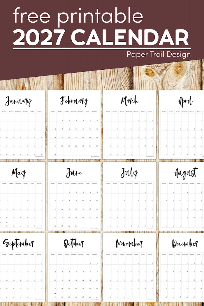 2027 Free Printable Monthly Calendar - Paper Trail Design